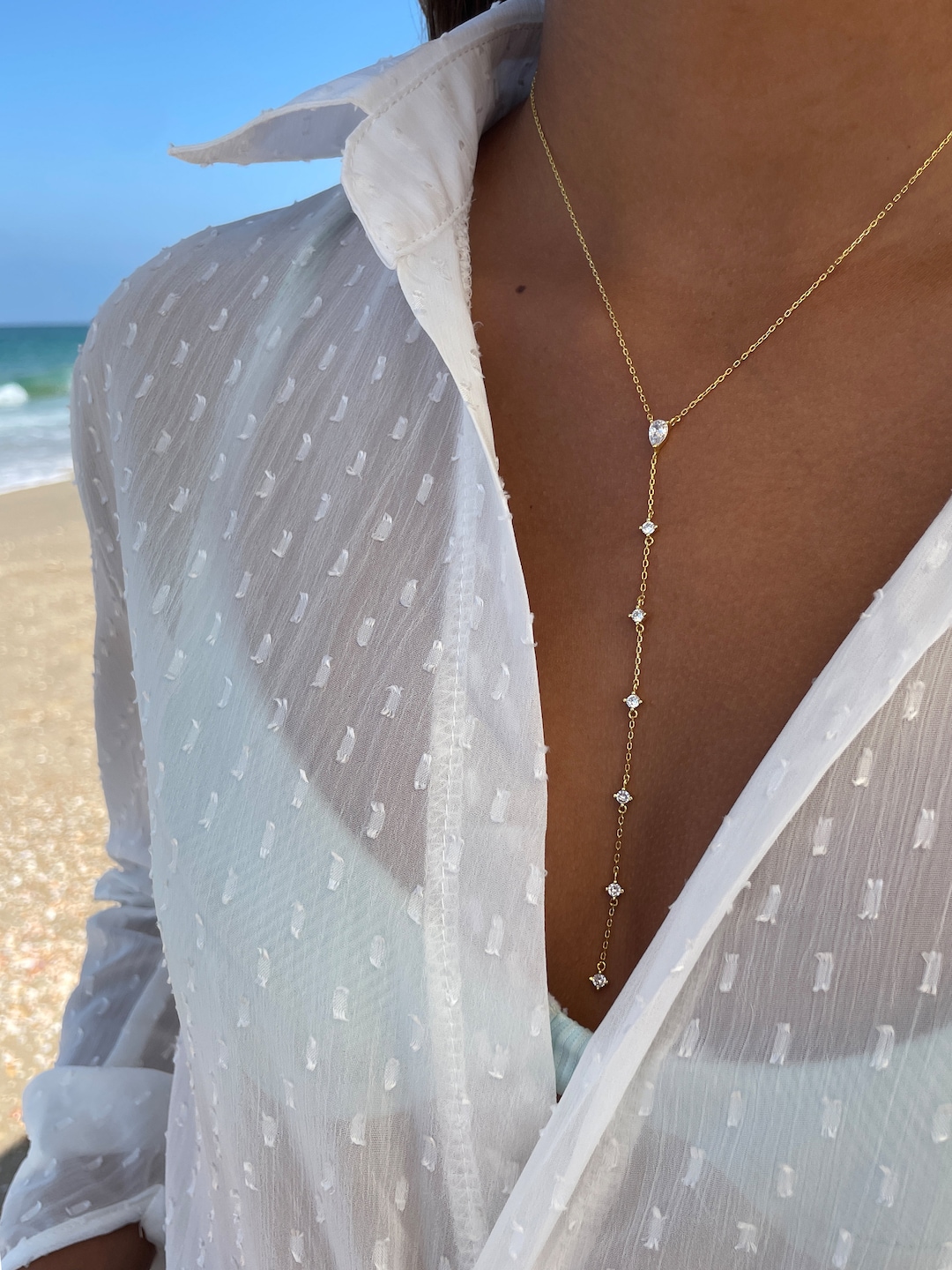 Gold Lariat Necklace, Silver Lariat Necklace for Women, Y Long Lariay ...