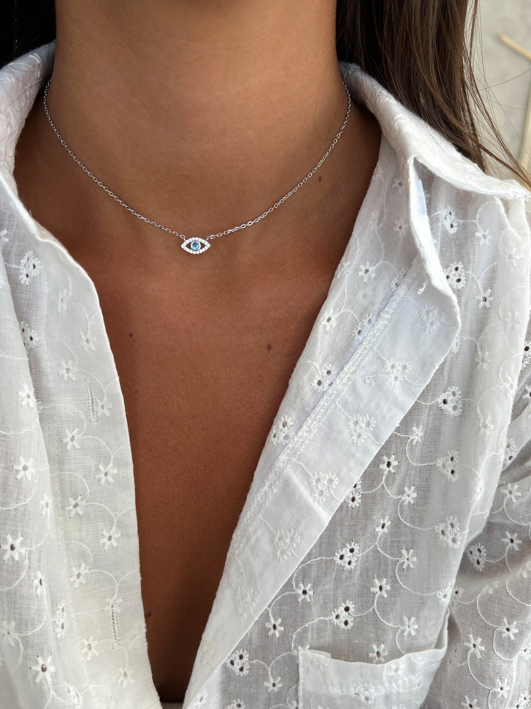 Silver Evil Eye Necklace, Third Eye, Turquoise Evil Eye Pendant ...