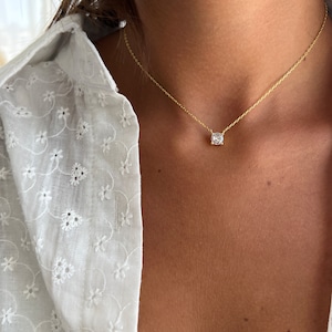 Diamond Solitaire Choker Necklace, 14k Gold or Rose Over Sterling ...