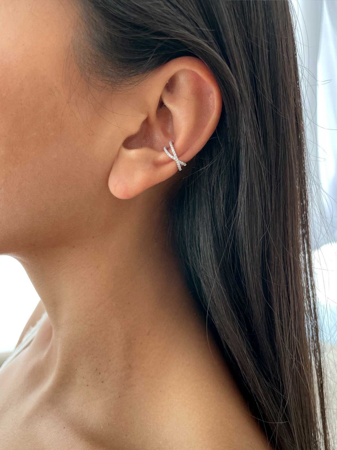 X-shaped Ear Cuff | Trendy 925 Silver Ear Cuff | No Piercing Needed ...