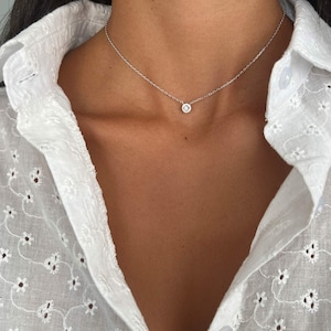 Diamond Solitaire Choker Necklace, Sterling Silver 925 CZ Solitaire ...