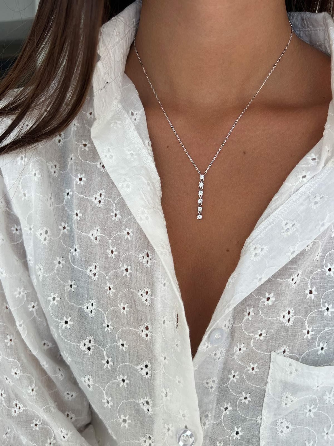 Solitaire Pendant Necklace, 14k Gold Chain Cubic Zirconia Charm Lariat ...