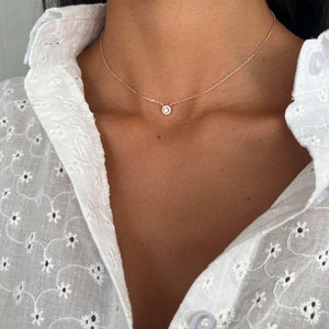 Diamond Solitaire Choker Necklace, Sterling Silver 925 CZ Solitaire ...