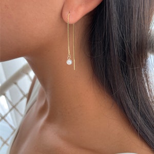 Chain Threader Earring, Silver 925 Threader Chain Earring, 14k Gold ...