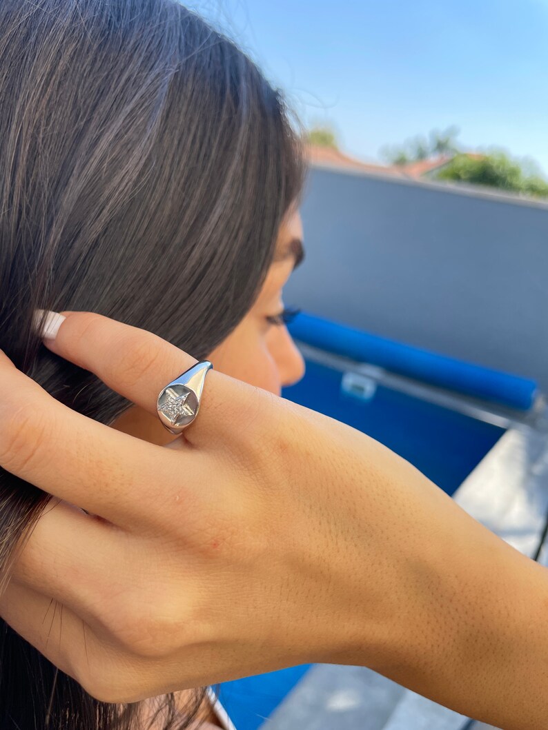 Silver Pinky Ring Open Ring Signet Star Ring Little - Etsy