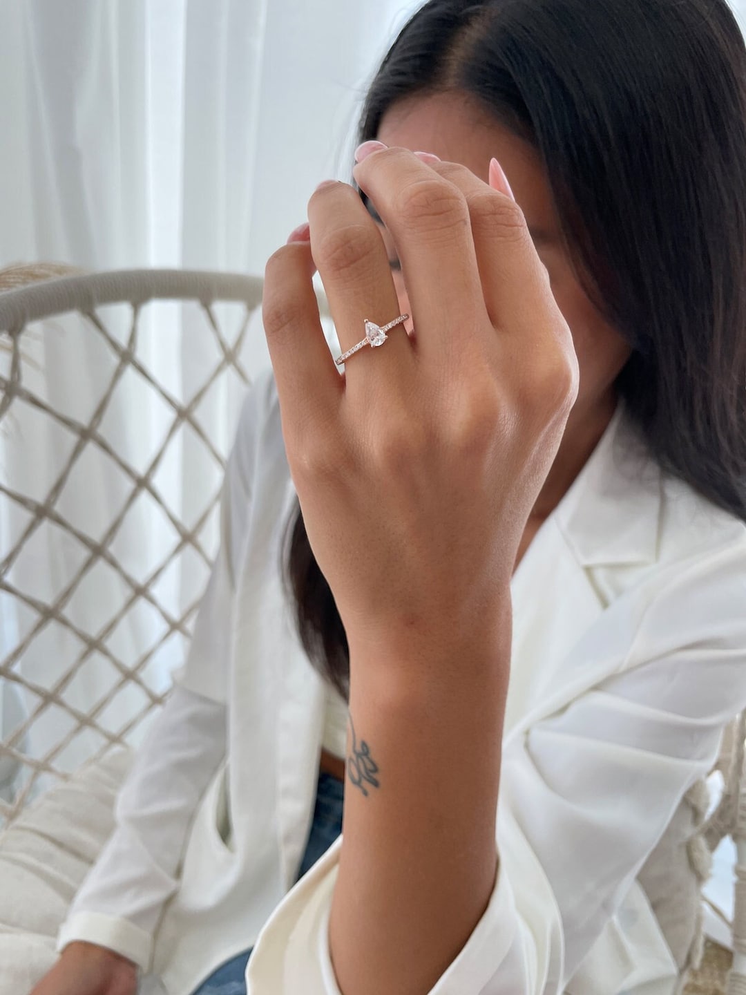 Rose Gold Teardrop Ring, 14k Gold Over 925 Sterling Silver Solitaire ...