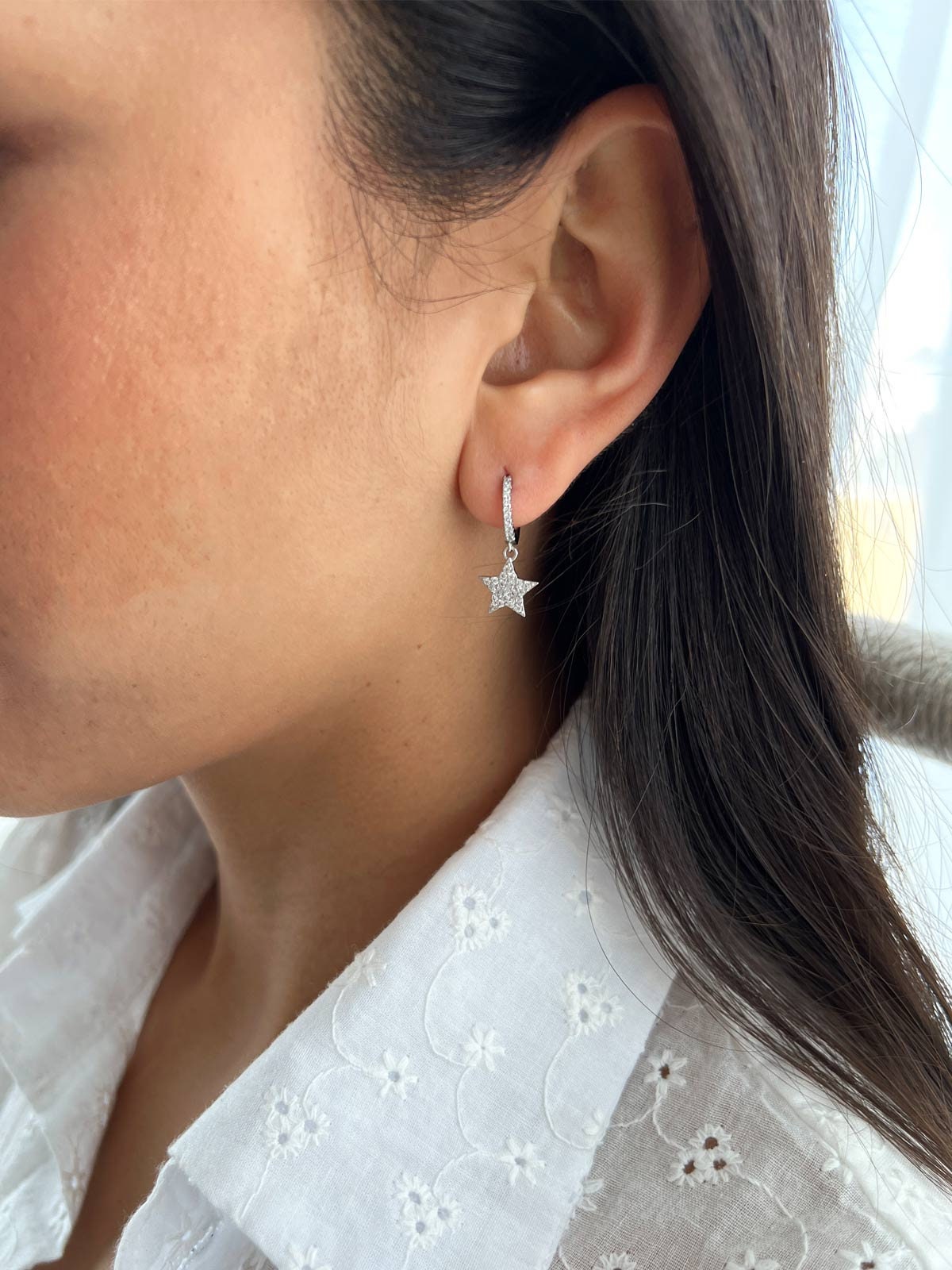 mialmafashionjewelry Falling Star Earrings Sterling Silver 925 Hoops Earrings with Star Rose Gold Dangle Drop Earrings with Cubic Zirconia Hoop Earring