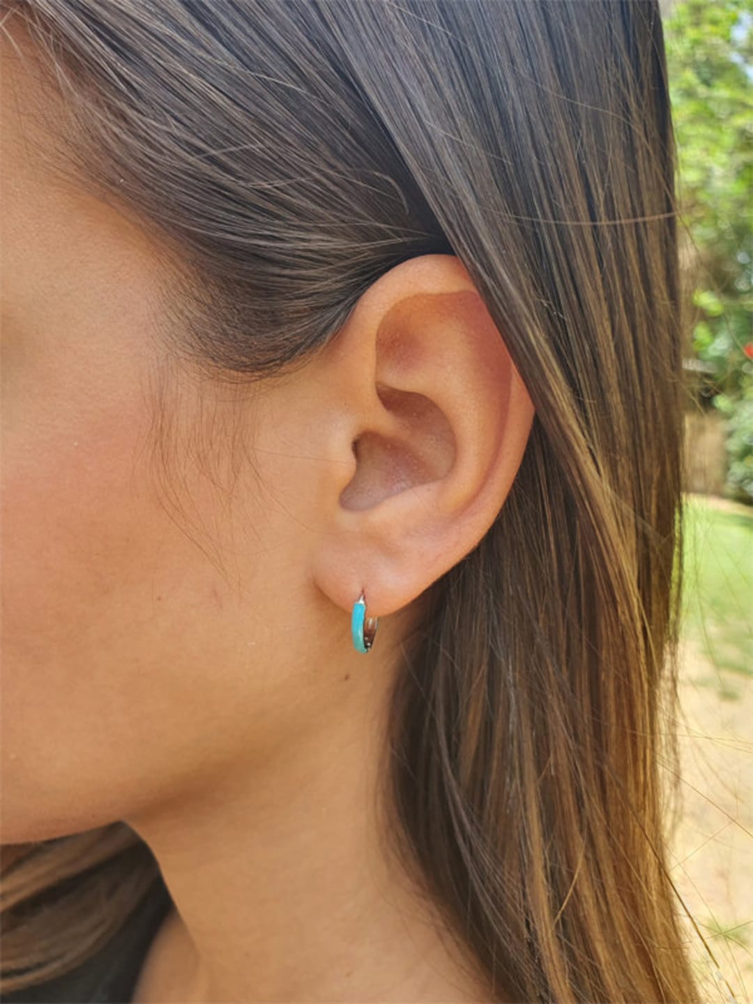 Dainty Hoop Turquoise Earrings, Small Sterling Silver 925 Hoops, Tiny ...