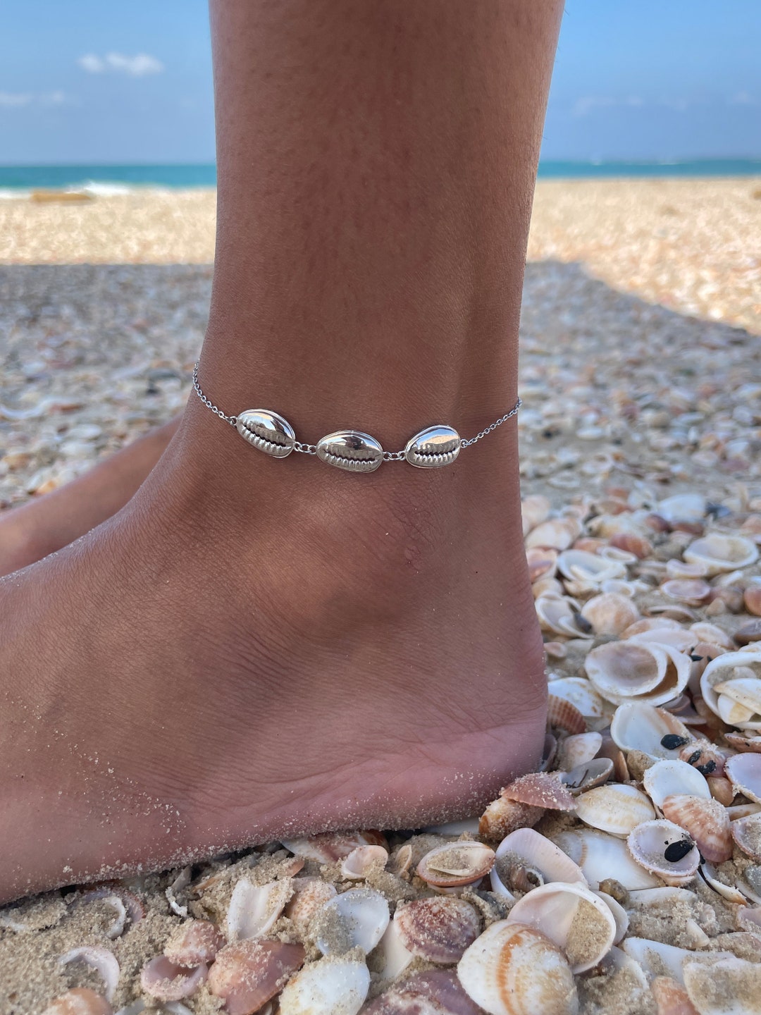 Shell Anklet Bracelet, Sterling Silver 925 Shells Anklet, Dainty Anklet ...