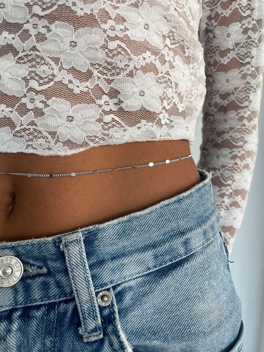 Sterling Silver 925 Belly Chain, Link Waist Chain Necklace, Minimalist ...