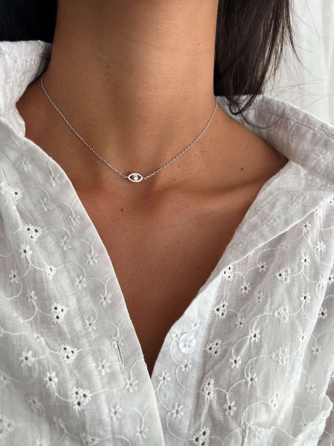 Gold Evil Eye Necklace, Third Eye, Minimalist Evil Eye Choker, Rose ...