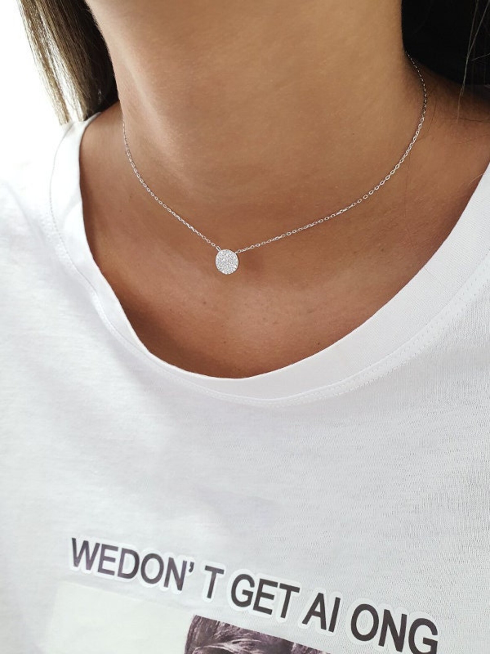 Pave Disc Necklace Rose Gold Disc Necklace Cubic Zirconia - Etsy