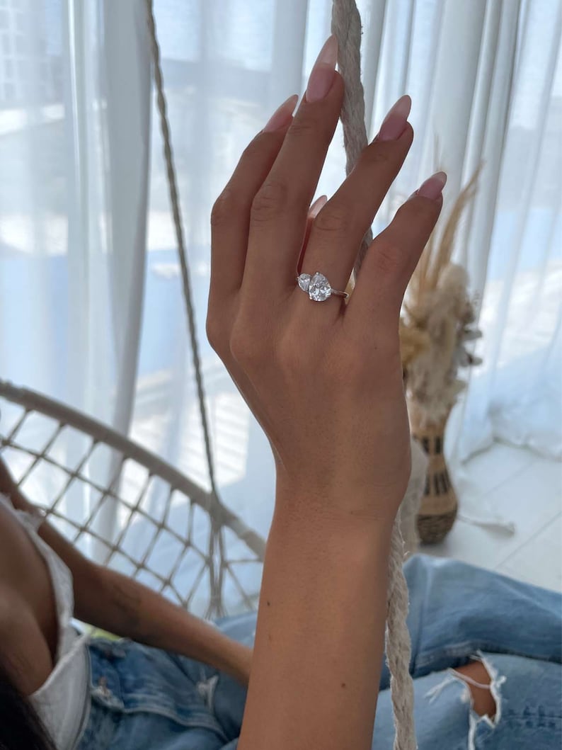 Silver 925 Teardrop Ring, Cubic Zirconia Pear Shape Engagement Ring ...