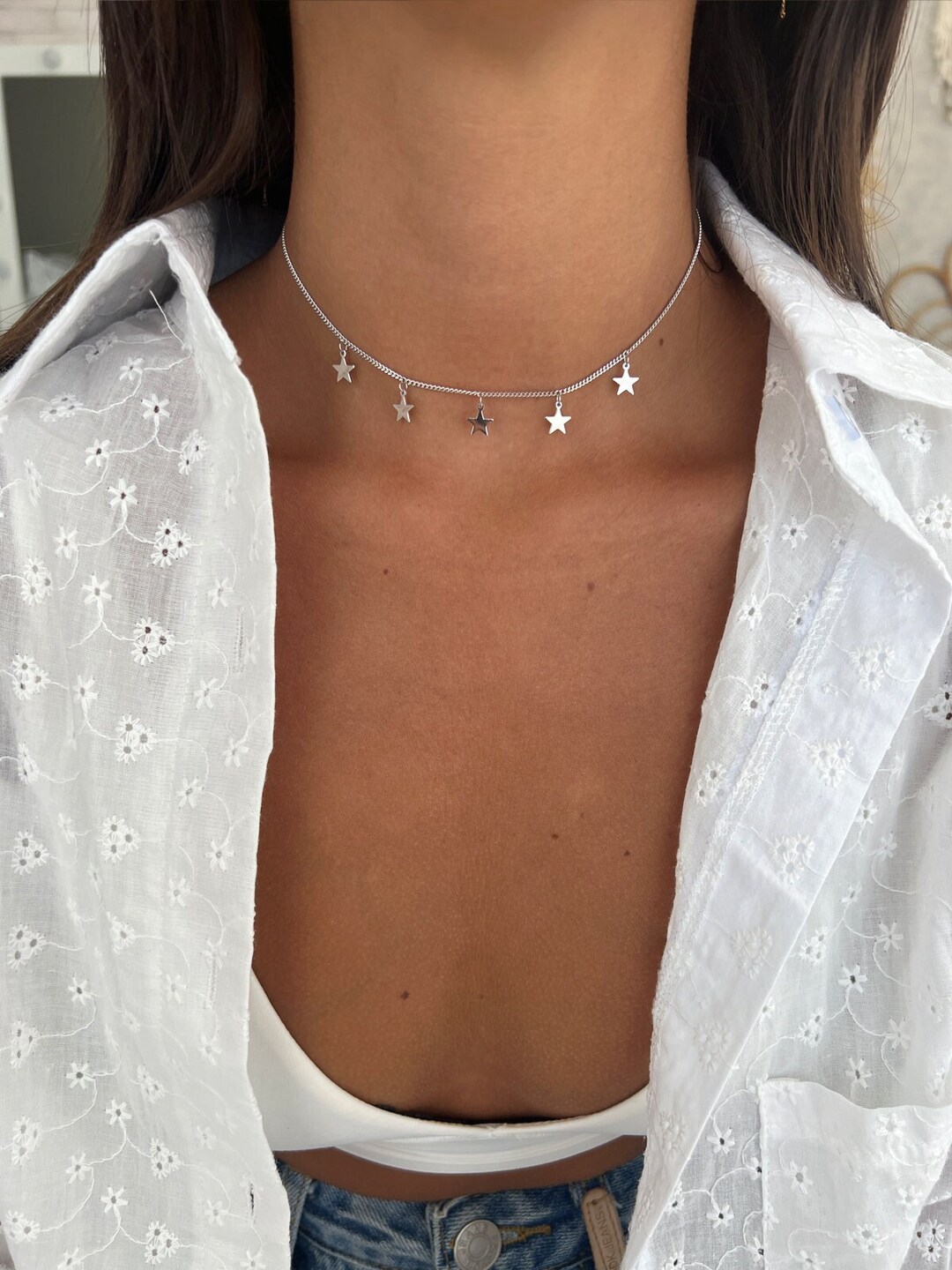 Stars Choker Necklace Silver 925, Stars Necklace, Delicate Sterling ...