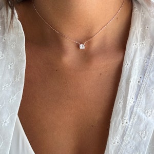 Diamond Solitaire Choker Necklace, 14k Gold or Rose Over Sterling ...