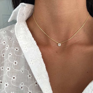 Diamond Solitaire Choker Necklace, Sterling Silver 925 CZ Solitaire ...