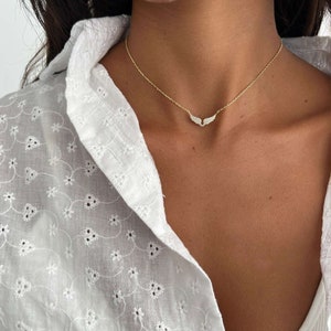 Gold Angel Wing Pendant Necklace, Minimalist Cubic Zirconia Choker ...