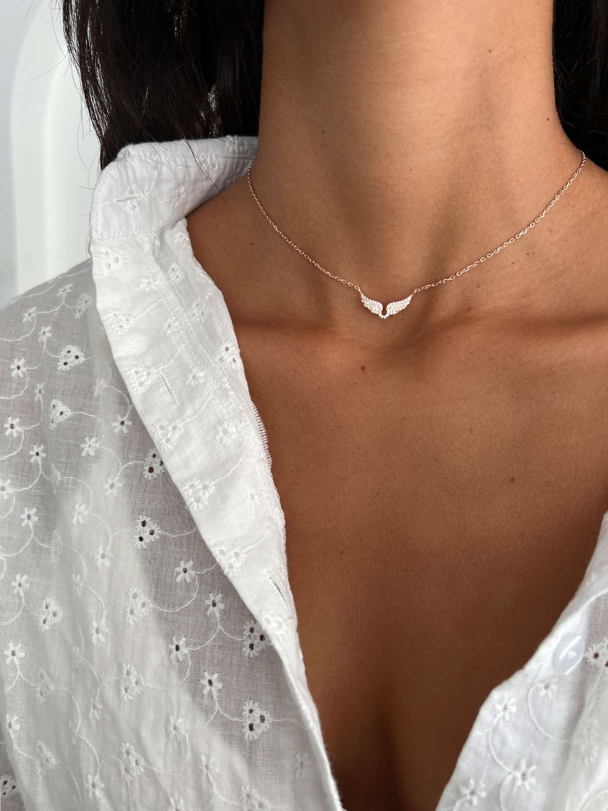 Gold Angel Wing Pendant Necklace, Minimalist Cubic Zirconia Choker ...