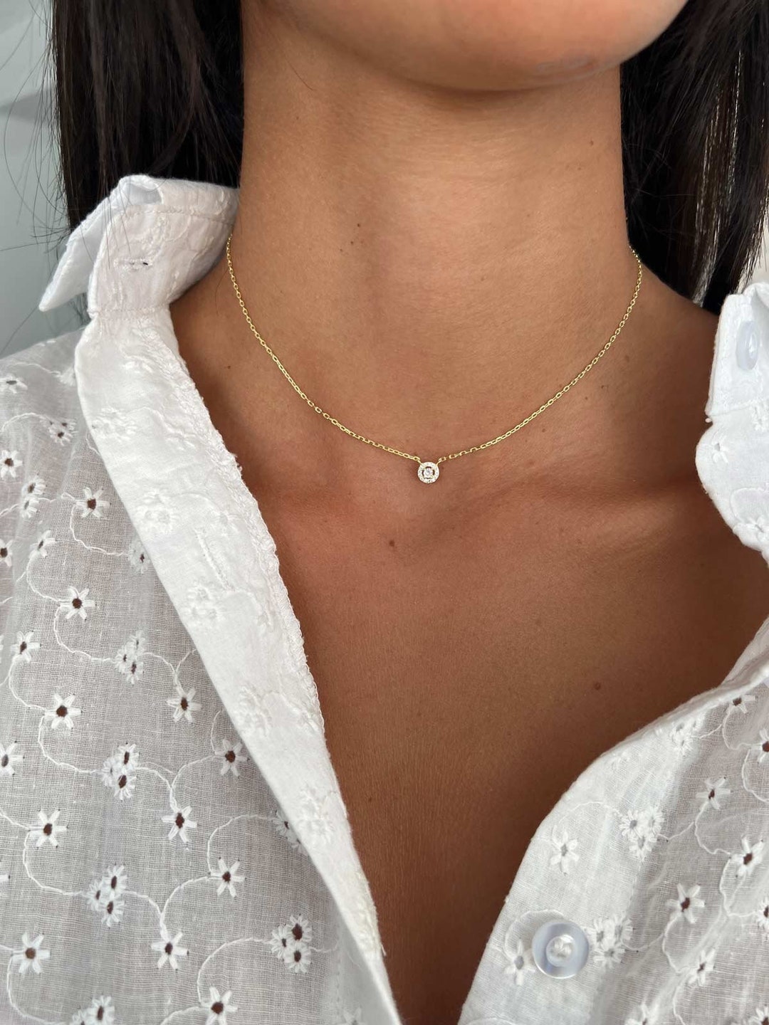 Diamond Solitaire Choker Necklace, Sterling Silver 925 CZ Solitaire ...