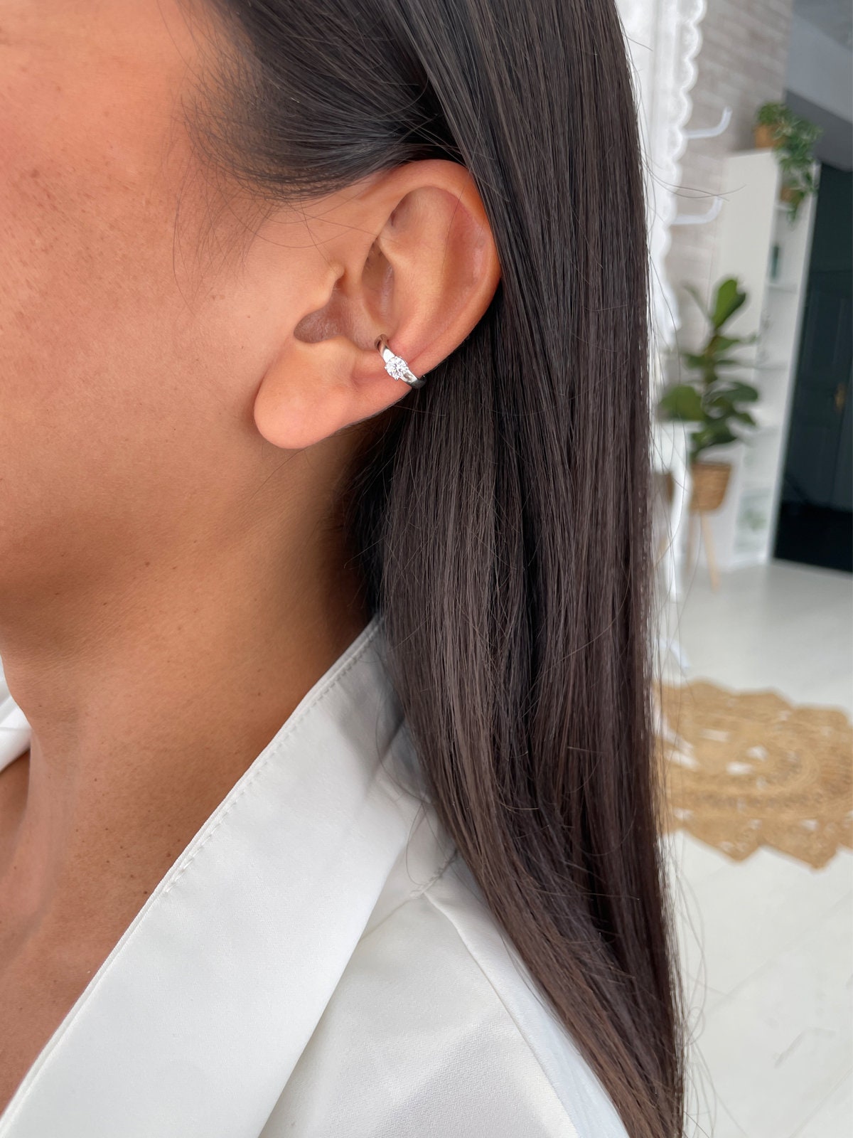 Gold CZ Conch Ear Cuff, Sterling Silver 925 Solitaire Ear Cuff Earring ...