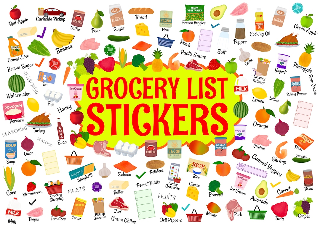 Grocery List Digital Stickers, Precropped Digital Planner Stickers ...