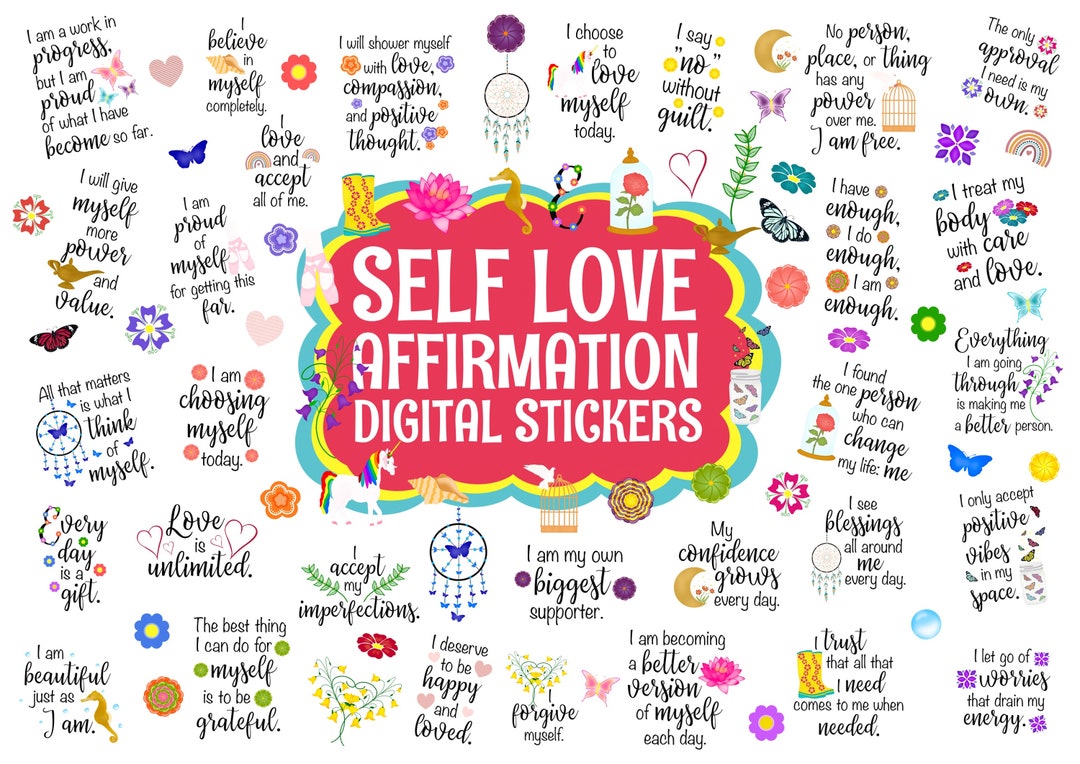 Self Love Affirmation Digital Stickers, Precropped Digital Planner ...