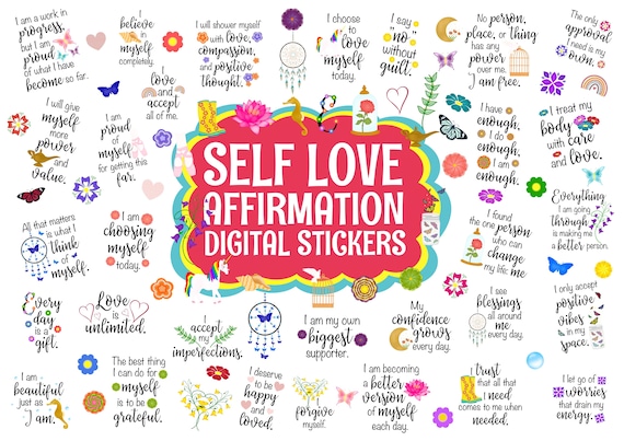 Self Love Affirmation Digital Stickers Precropped Digital | Etsy