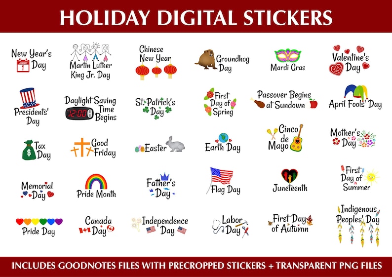 Holiday Digital Stickers, Planner Icons, Goodnotes Stickers (PNG Files ...