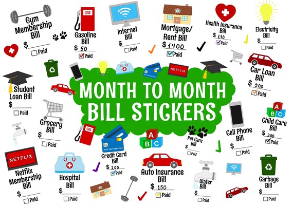 Month to Month Bill Digital Stickers Precropped Digital | Etsy