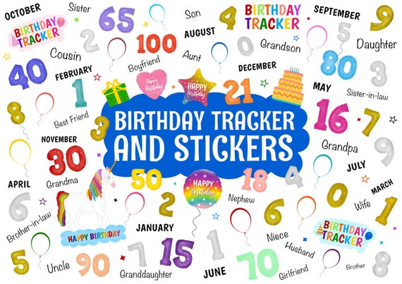 Birthday Tracker and Stickers Precropped Digital Planner | Etsy