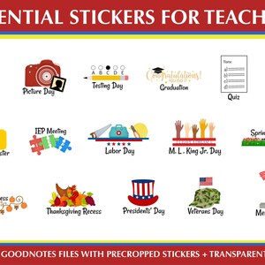 Teacher Planner Stickers: Essential School Year, Goodnotes, Precropped ...