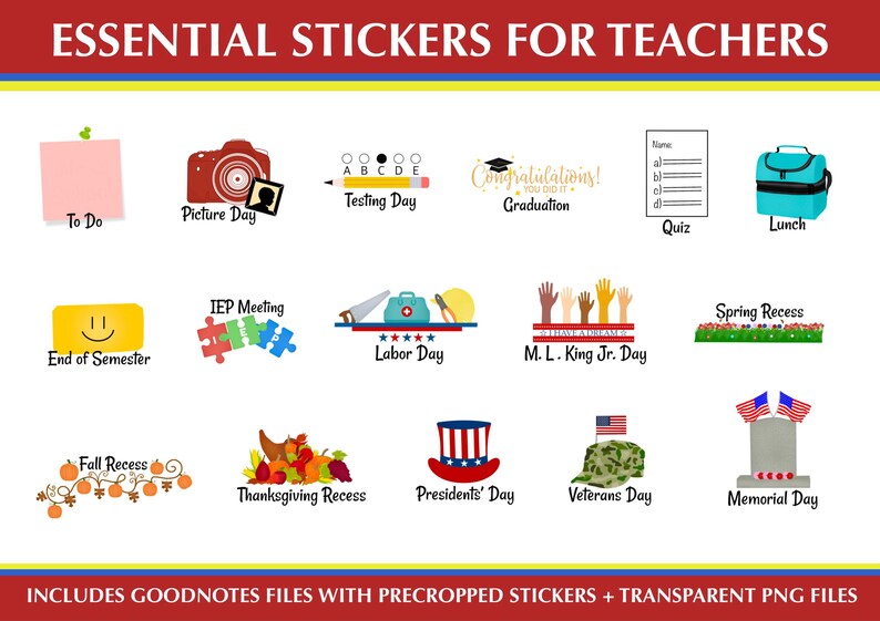 Teacher Planner Stickers: Essential School Year, Goodnotes, Precropped ...