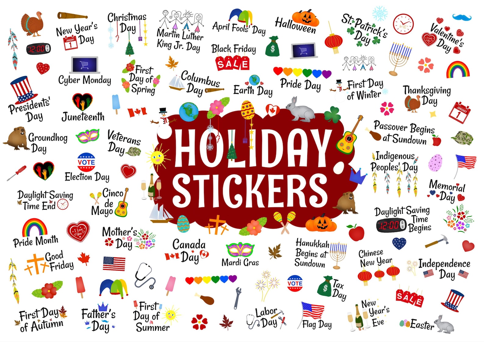 Holiday Digital Stickers, Precropped Digital Planner Stickers ...
