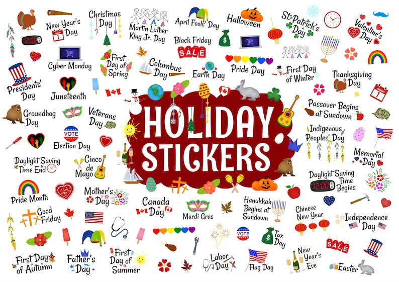 Holiday Digital Stickers, Precropped Digital Planner Stickers ...