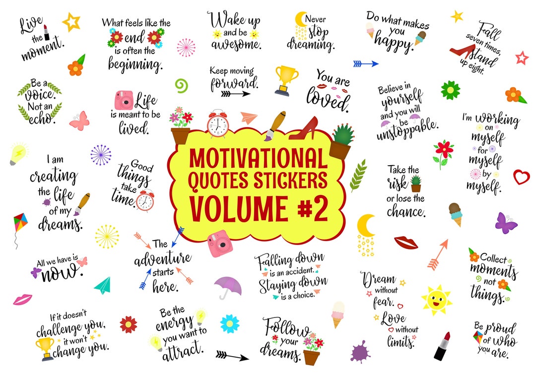 Motivational Quotes Digital Stickers Volume 2, Precropped Digital ...