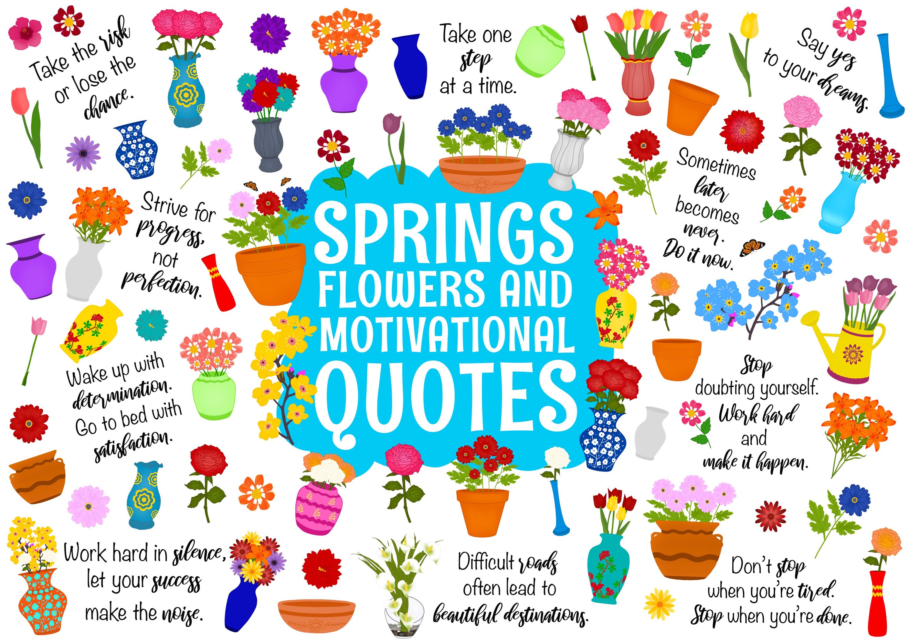 Spring Flowers and Motivational Quotes Digital Stickers | Etsy