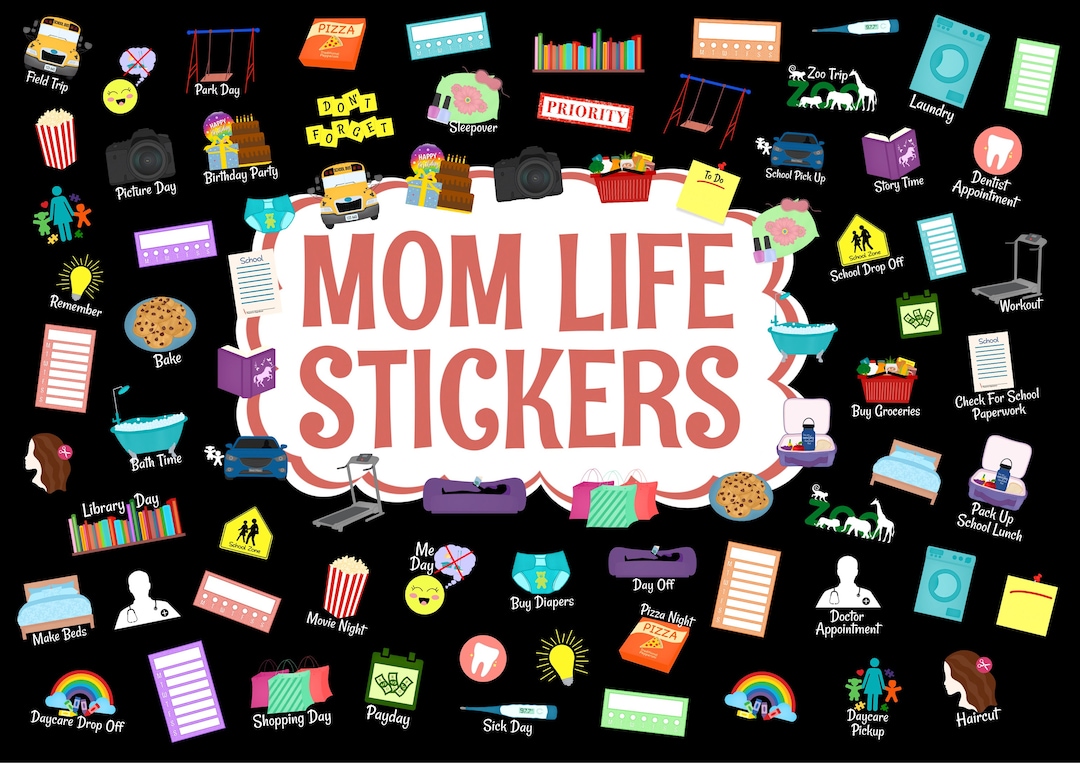Mom Life Digital Stickers for Dark Mode, Dark Planner, Precropped ...