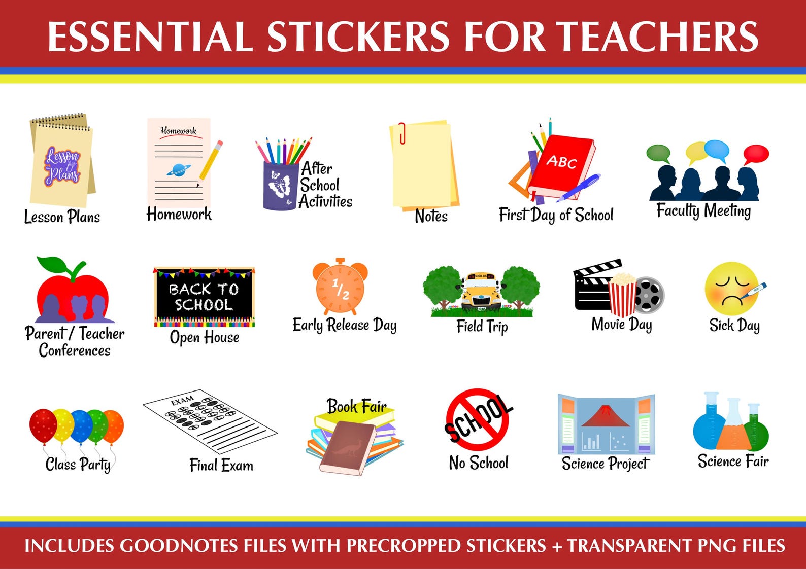 Teacher Planner Stickers: Essential School Year, Goodnotes, Precropped ...