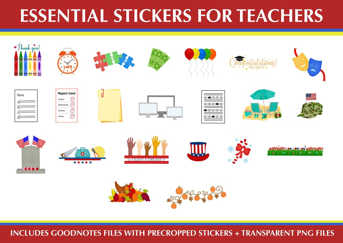 Teacher Planner Stickers: Essential School Year, Goodnotes, Precropped ...