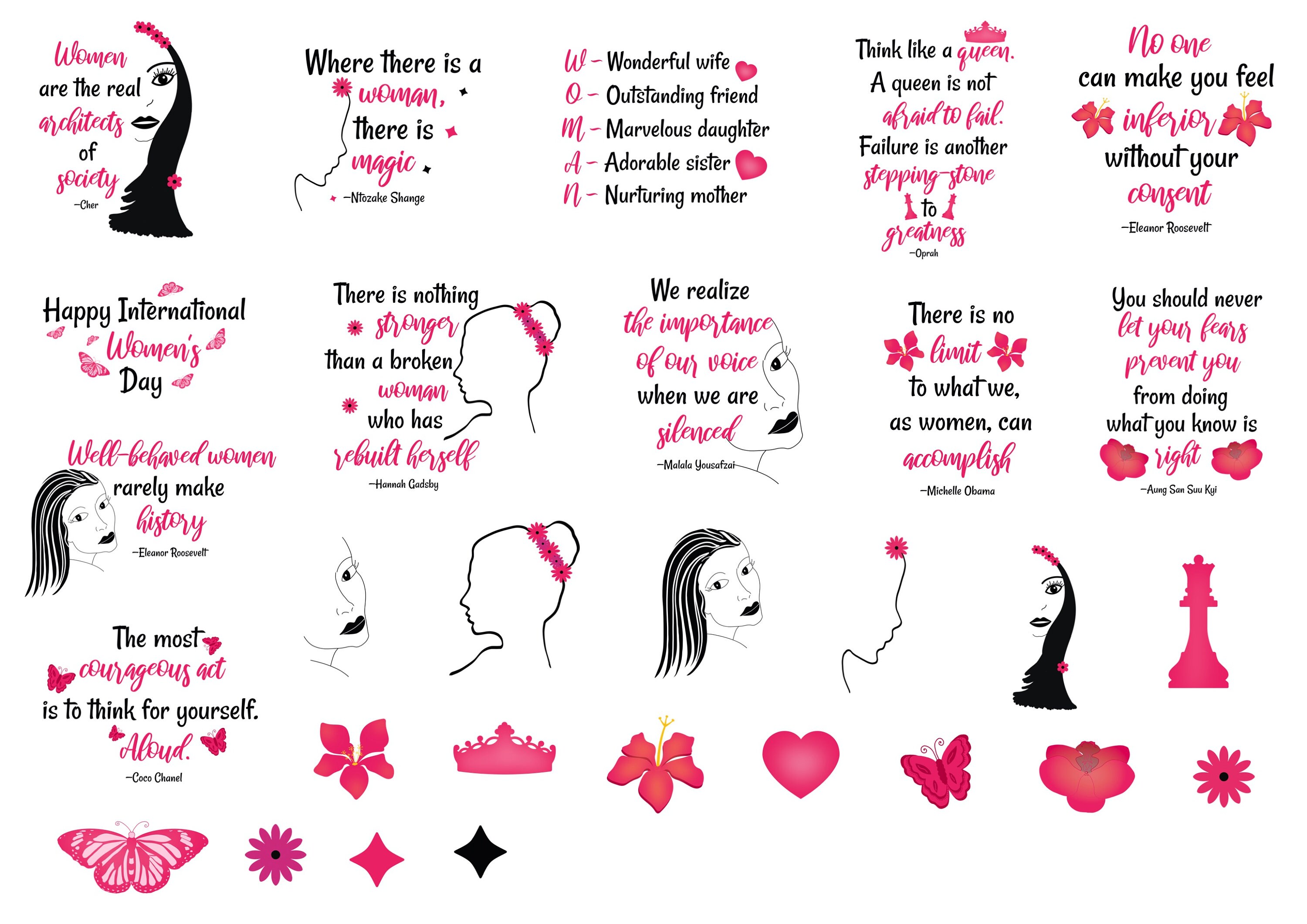 Women's Inspirational Quotes Digital Stickers, Precropped Digital ...