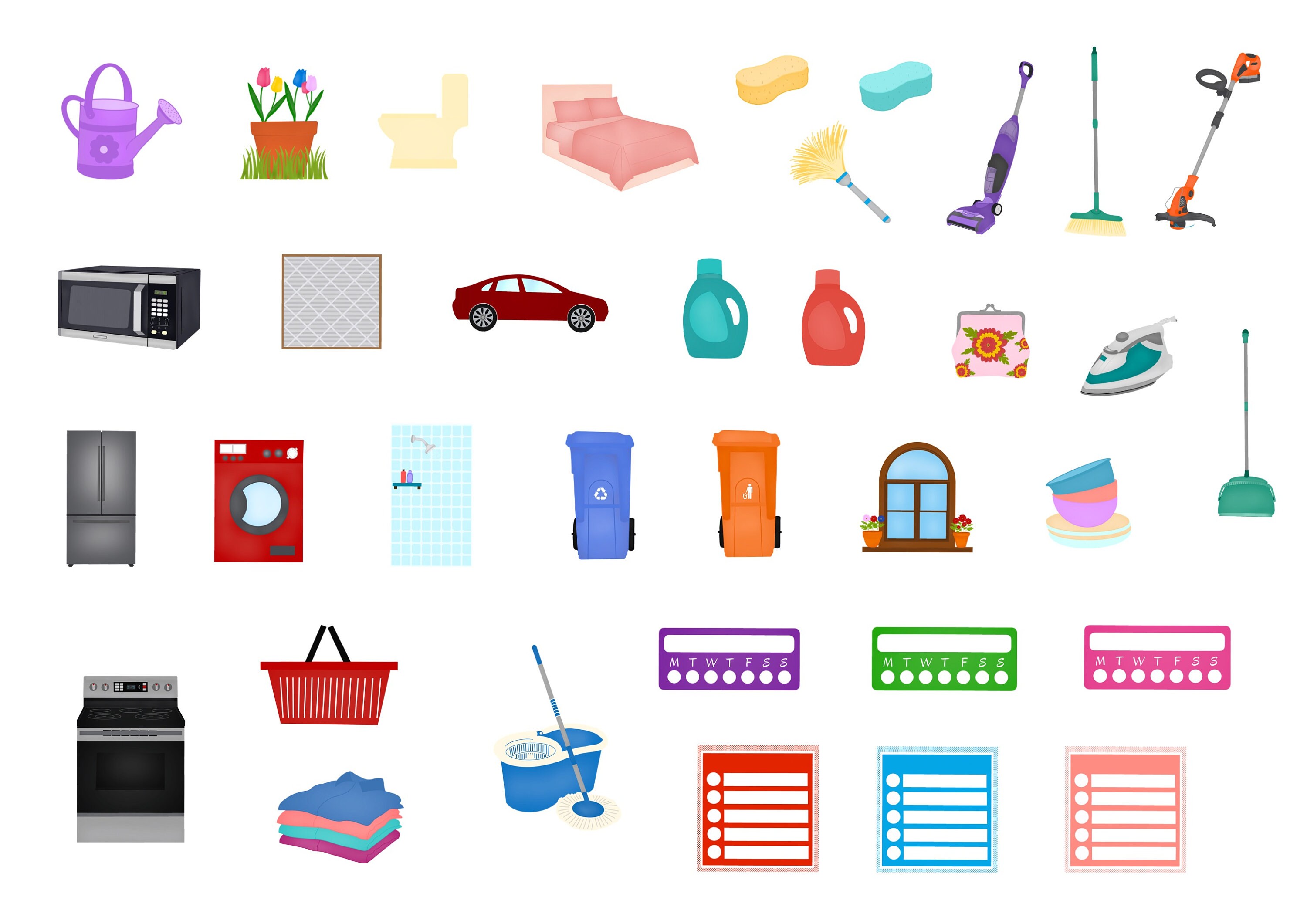 House Chores and Cleaning Digital Stickers, Precropped Digital Planner ...