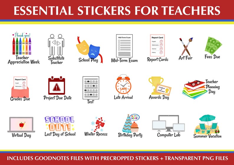 Teacher Planner Stickers: Essential School Year, Goodnotes, Precropped ...