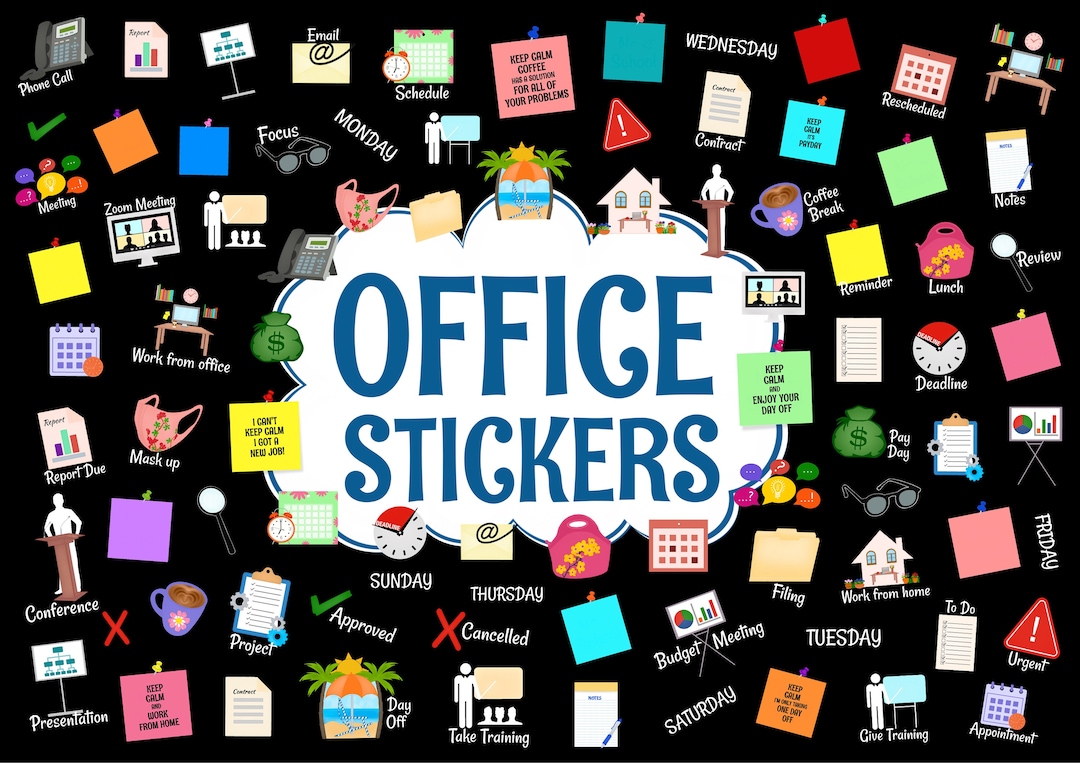 Office Digital Stickers Dark Mode Set, for Dark Background Planner ...