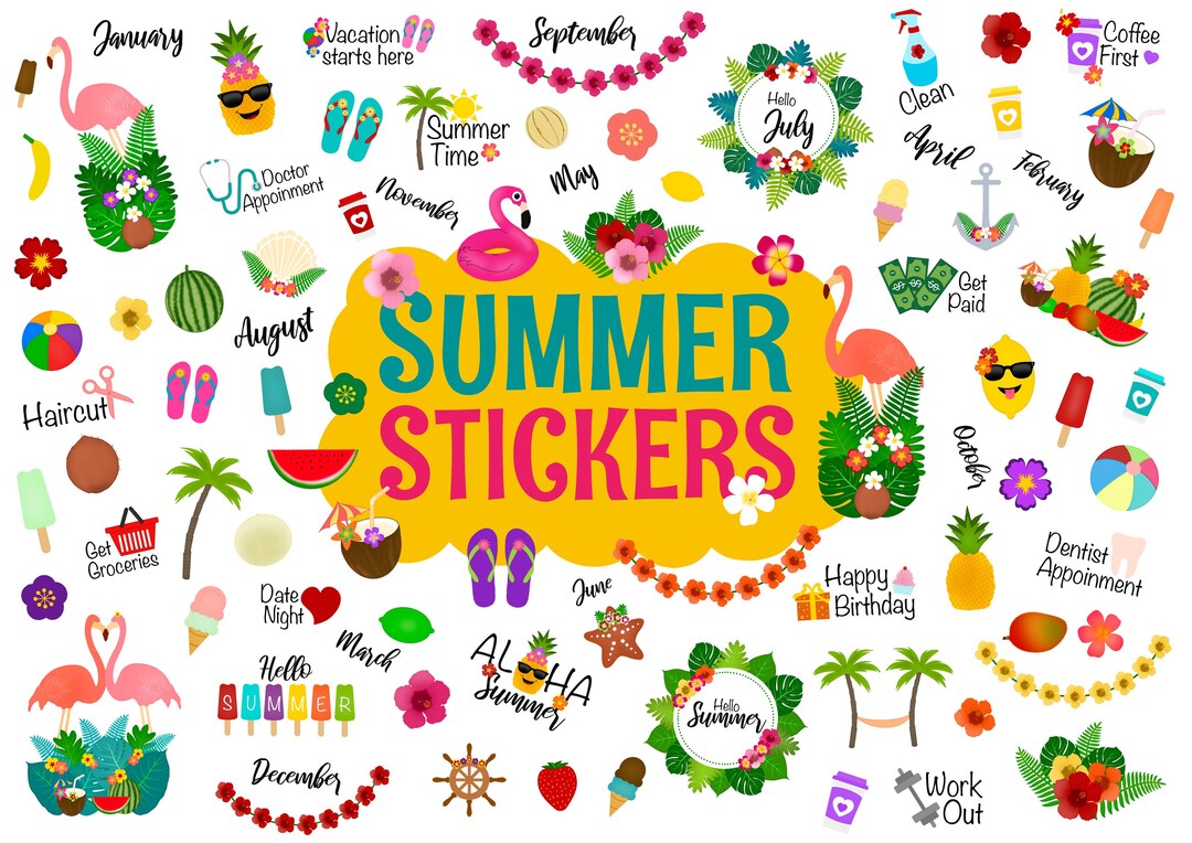 Summer Digital Sticker, Precropped Digital Planner Stickers, Goodnotes ...