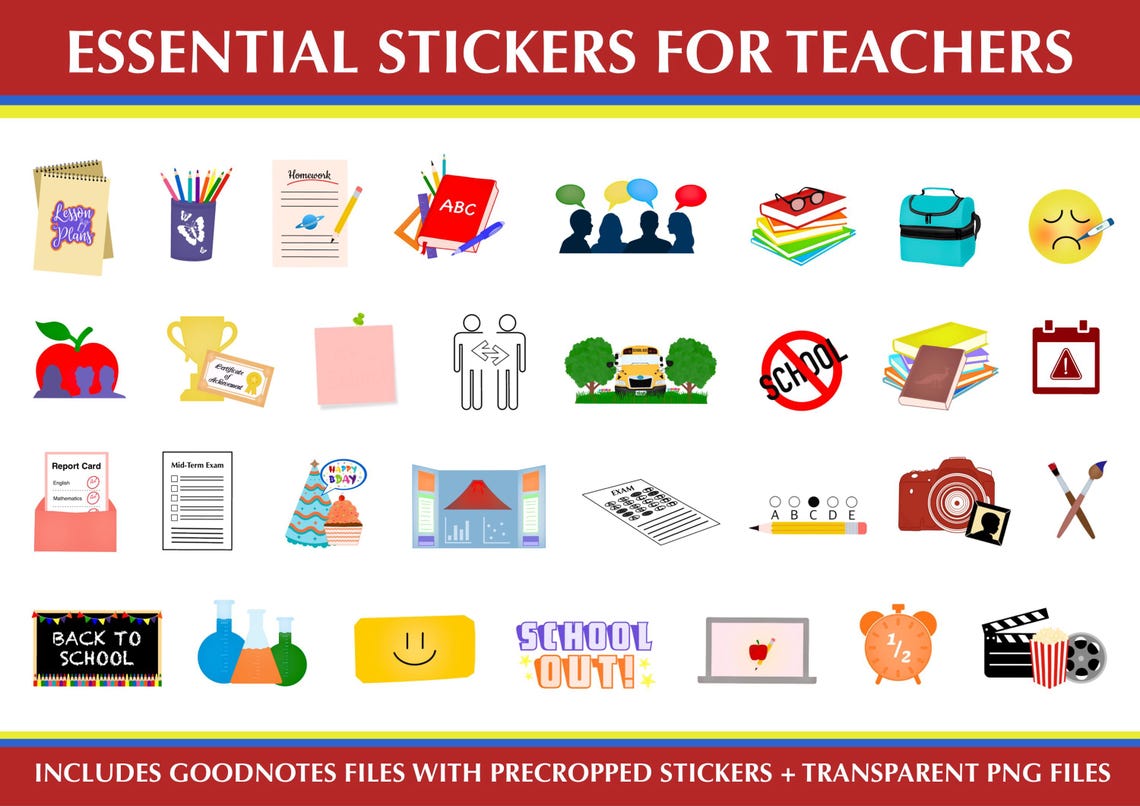 Teacher Planner Stickers: Essential School Year, Goodnotes, Precropped ...