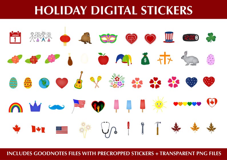 Holiday Digital Stickers, Precropped Digital Planner Stickers ...