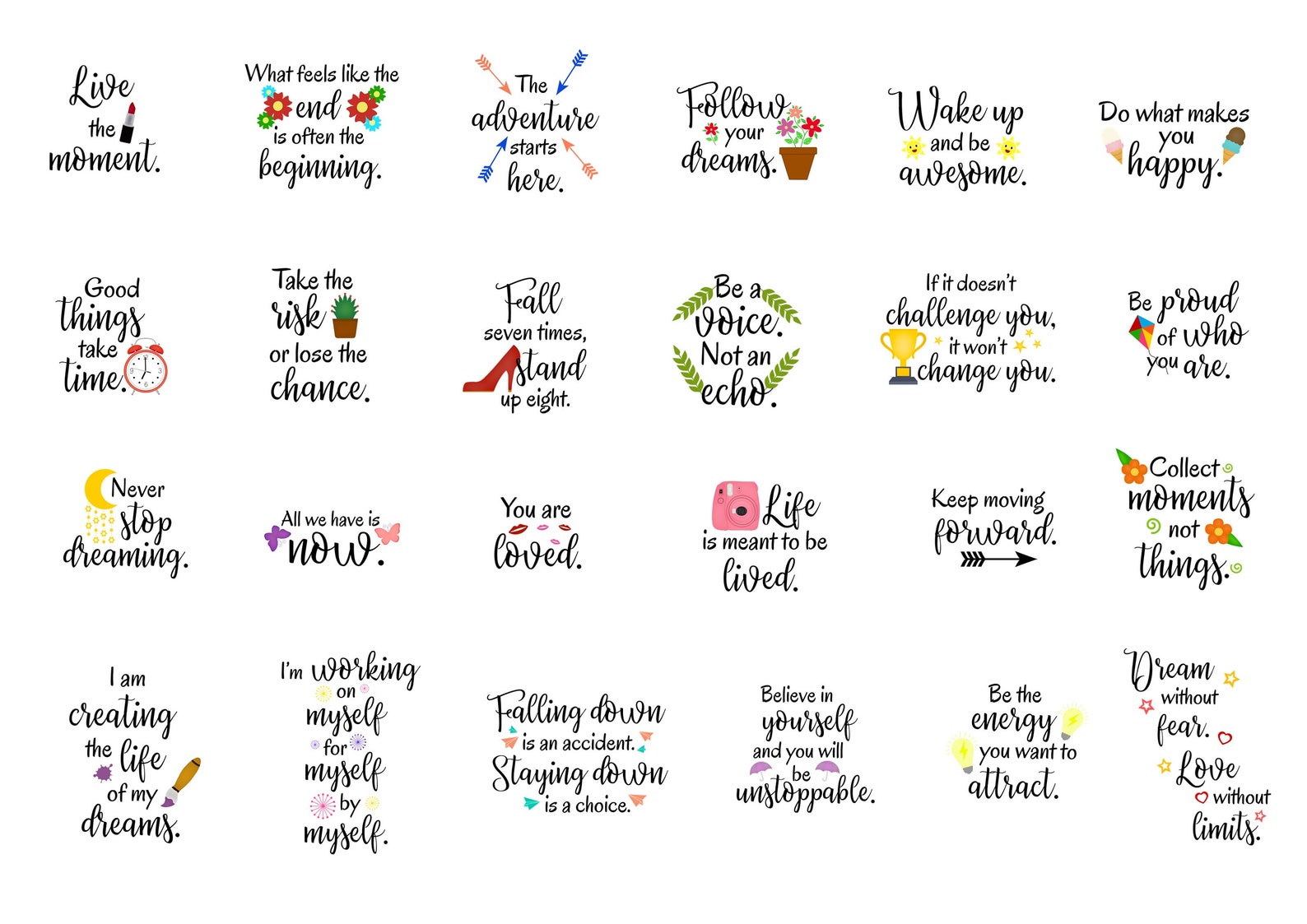 Motivational Quotes Digital Stickers Volume 2, Precropped Digital ...