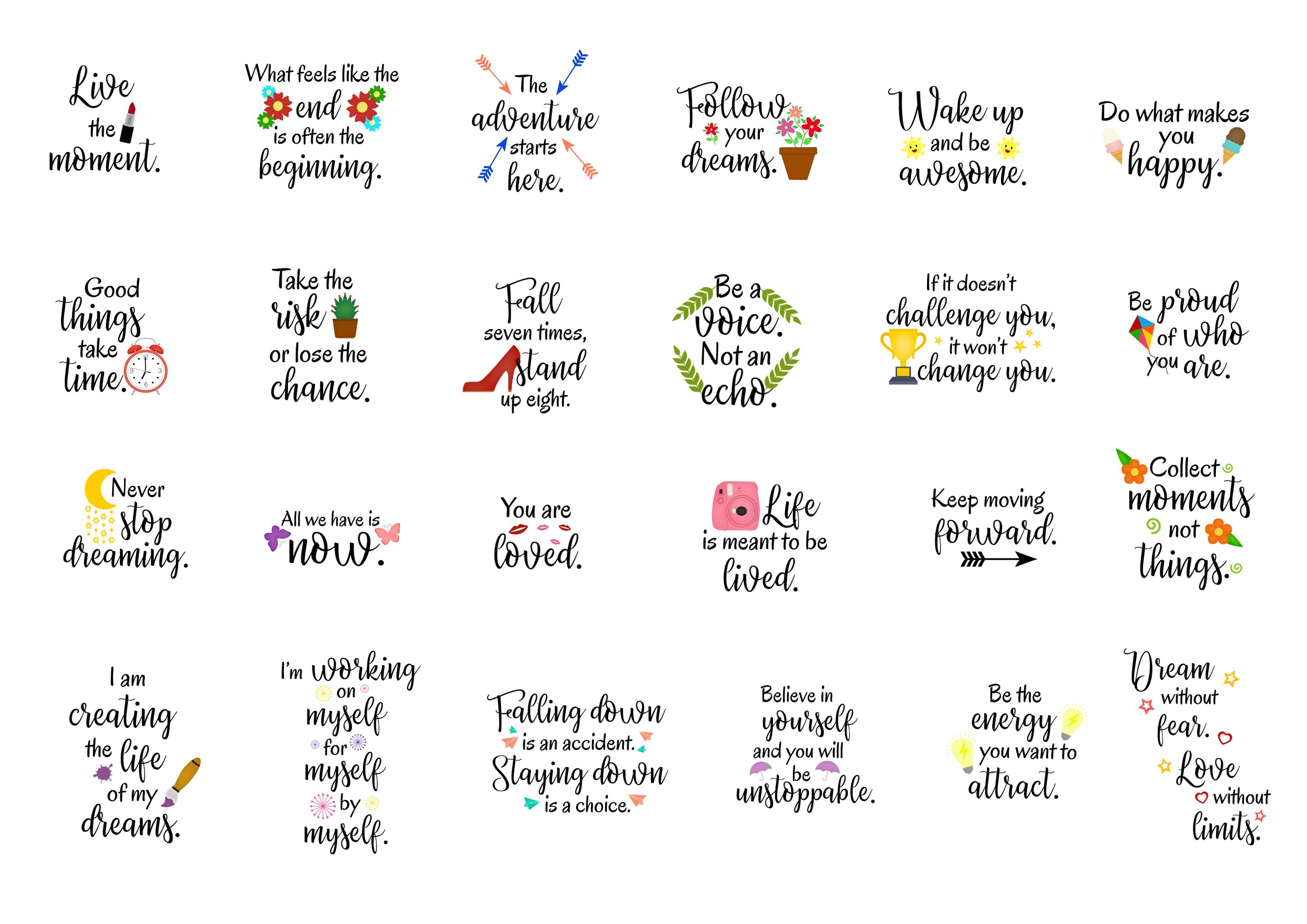 Motivational Quotes Digital Stickers Volume 2, Precropped Digital ...