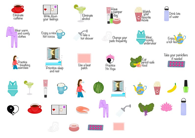 Period Self Care Digital Stickers, Precropped Digital Planner Stickers ...