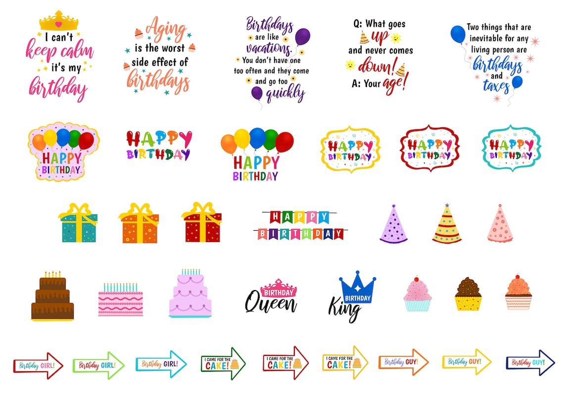 Birthday Digital Stickers, Precropped Digital Planner Stickers, 68 ...